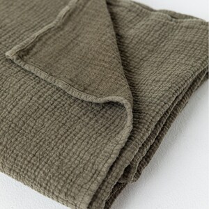 Linen Throw Blanket in Dark Green Colour. Green Throw. Gauze Blanket ...