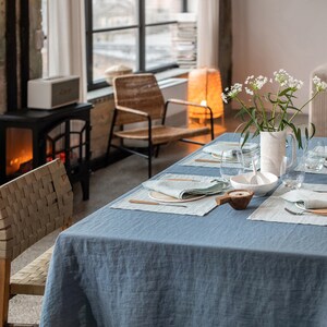 Gray Blue Linen Tablecloth. Round, Square, Rectangular Table Linens ...