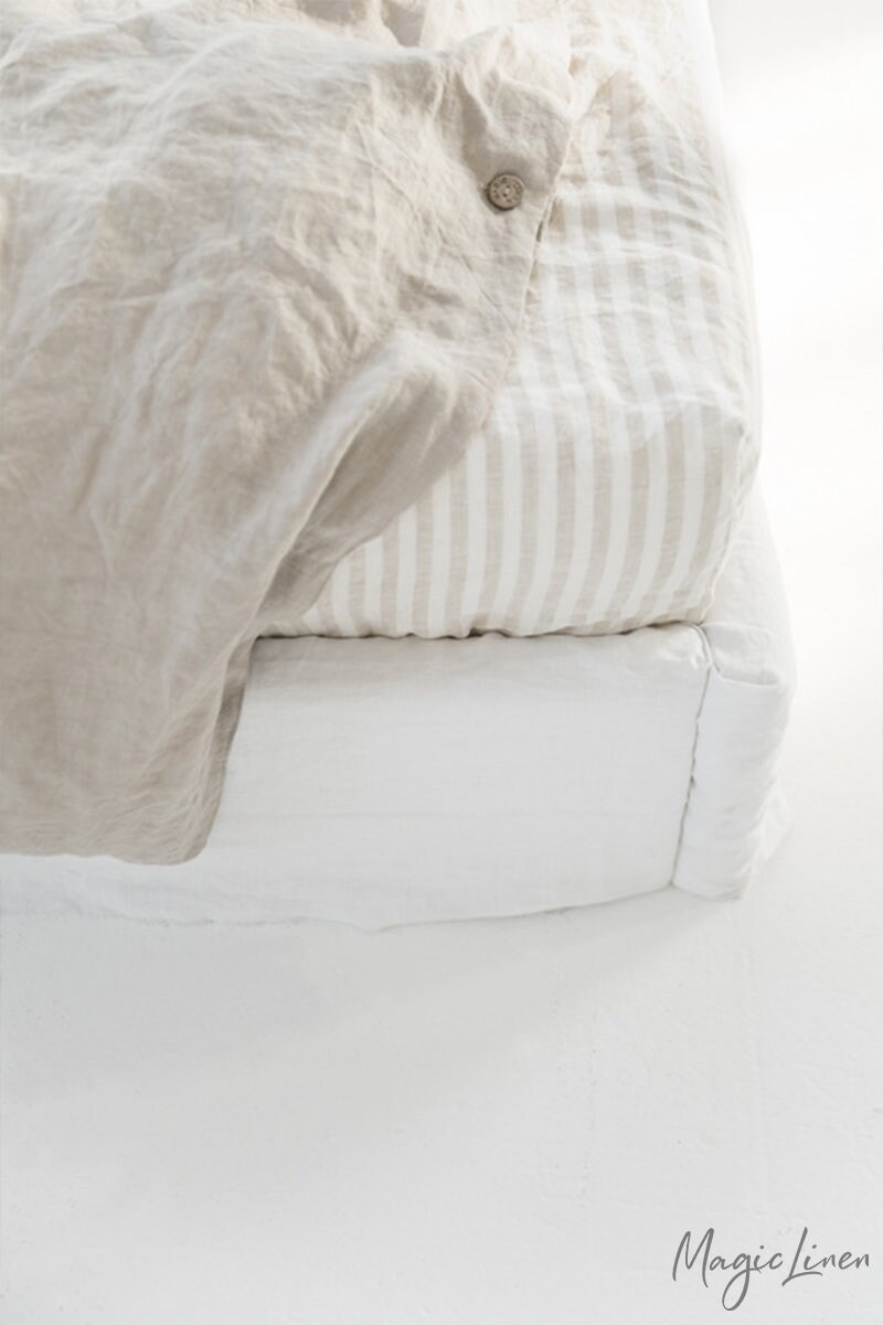 Natural Striped Linen Fitted Sheet. King / Queen / Custom - Etsy