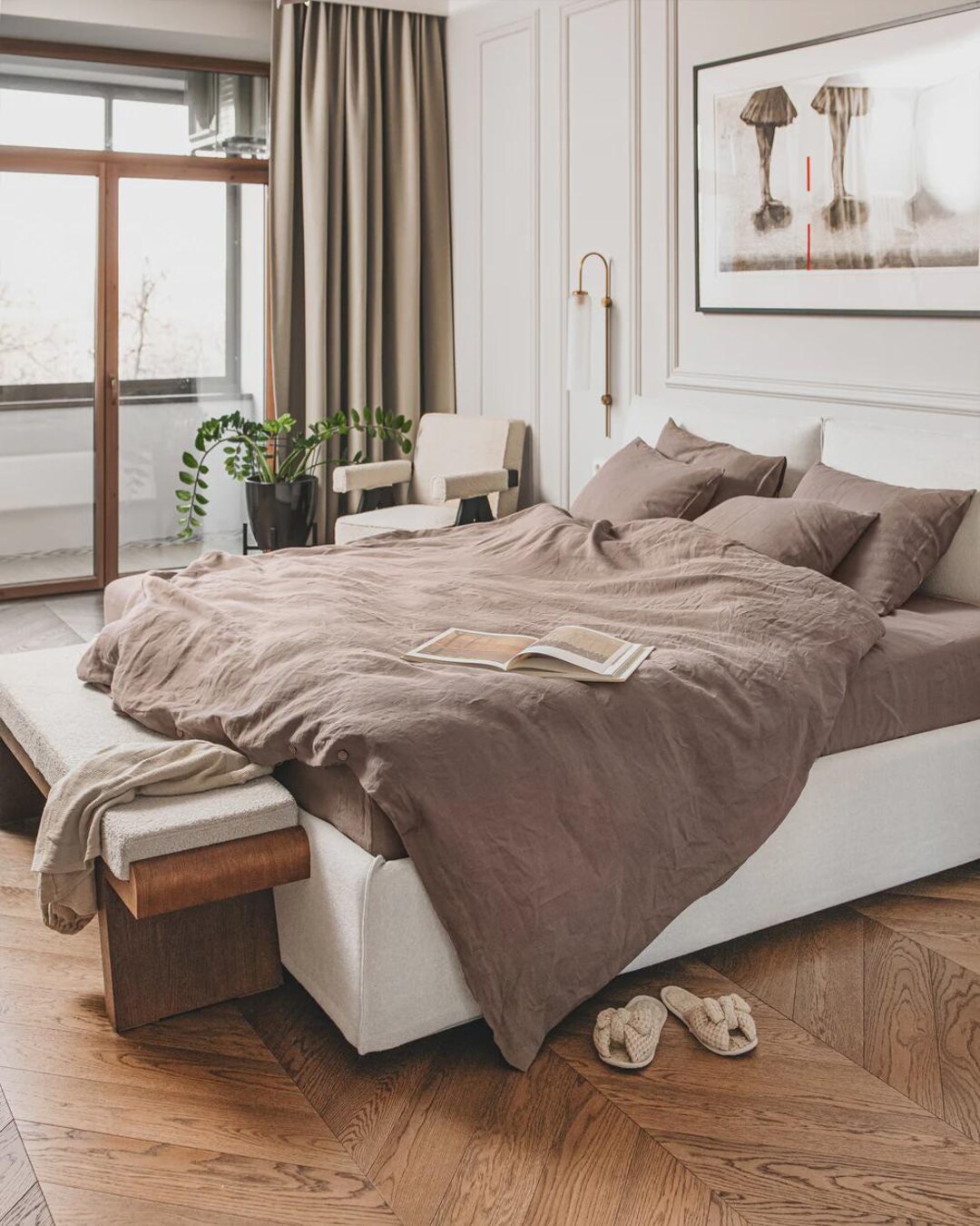 Mocha Linen Duvet Cover Set With Pillowcases – Soft Stonewashed Bedding ...