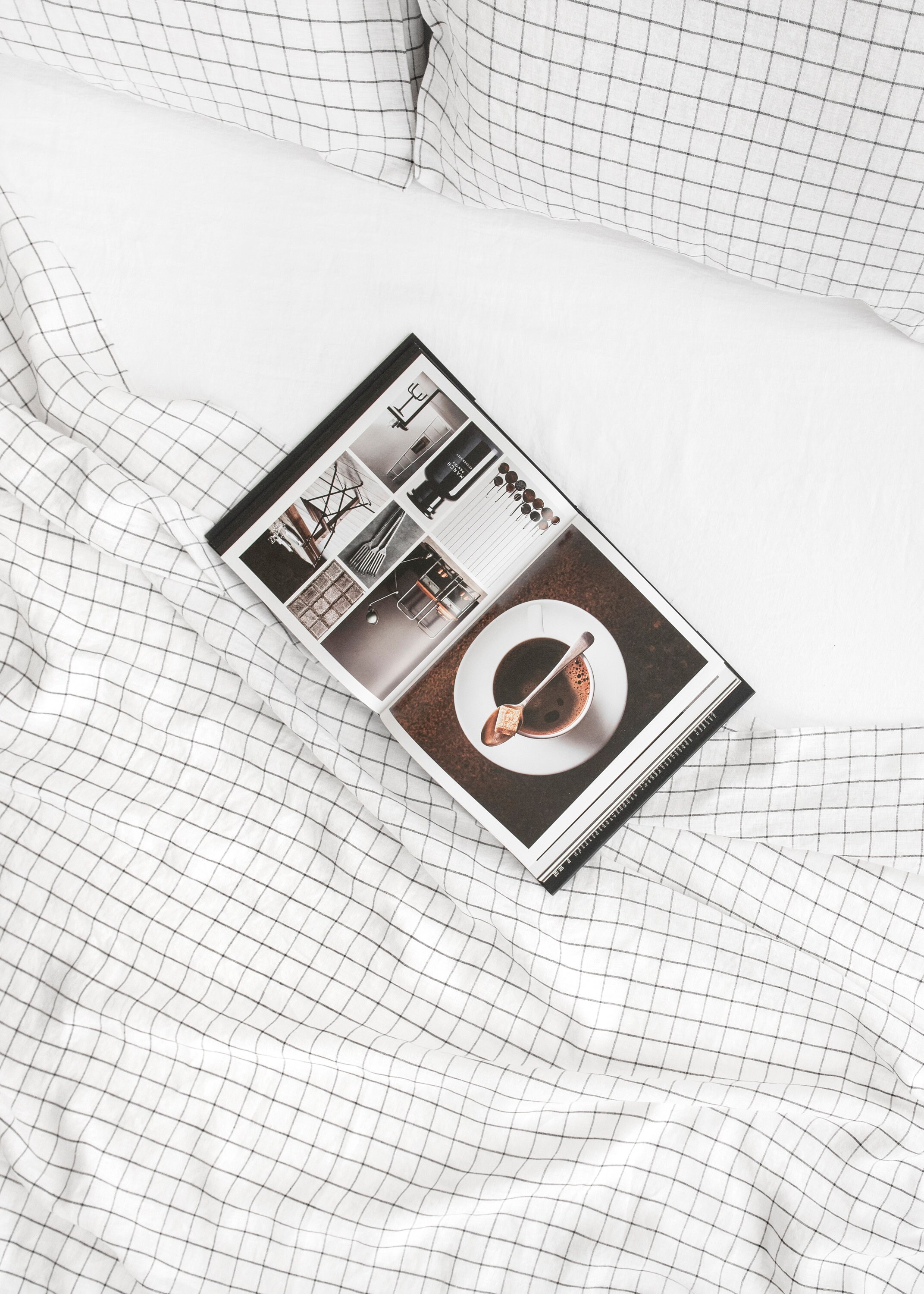 Linen Flat Sheet in Charcoal Grid windowpane Pattern. Custom - Etsy