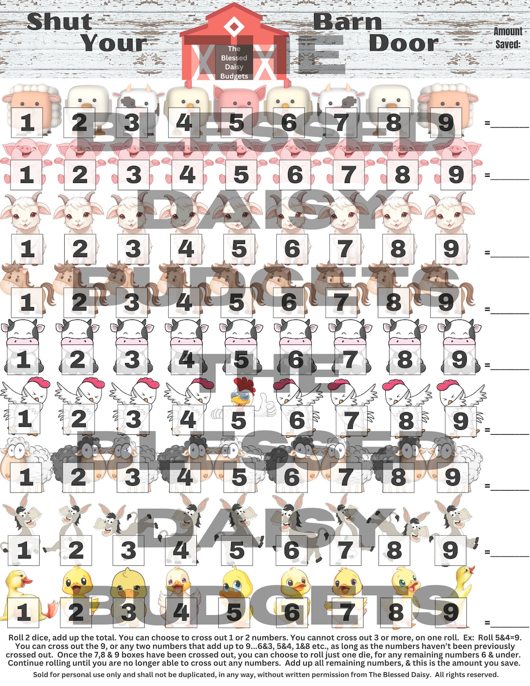 Shut the Box Savings | Savings Challenge Game | Shut Your Barn Door ...