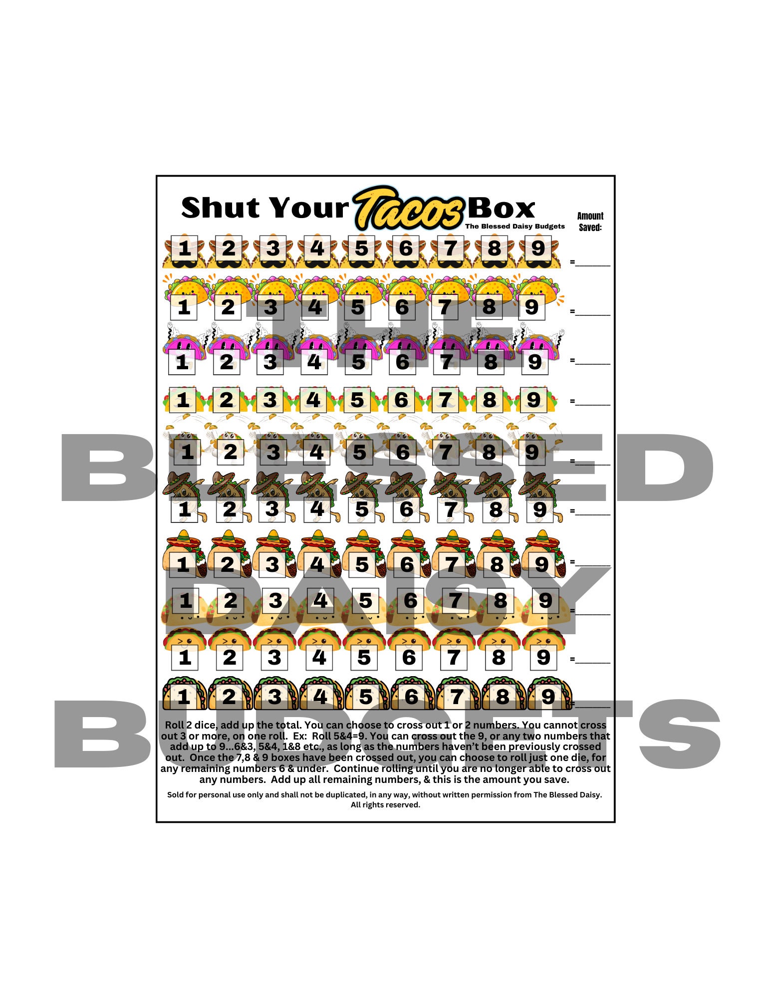 Shut the Box Savings Savings Challenge Game Shut Your Tacos Box Shut ...
