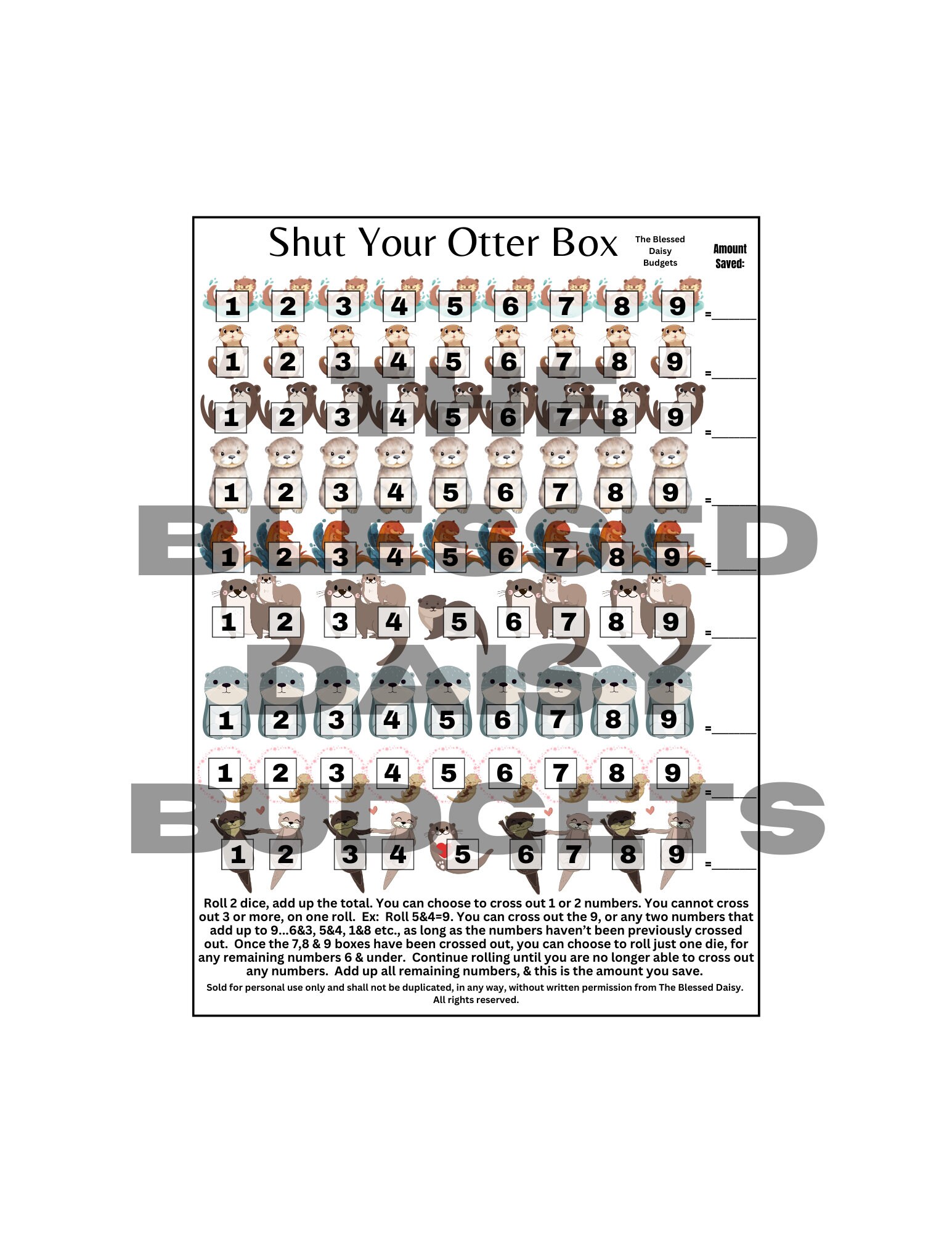 Shut the Box Savings Savings Challenge Game Shut Your Otter Box Shut ...