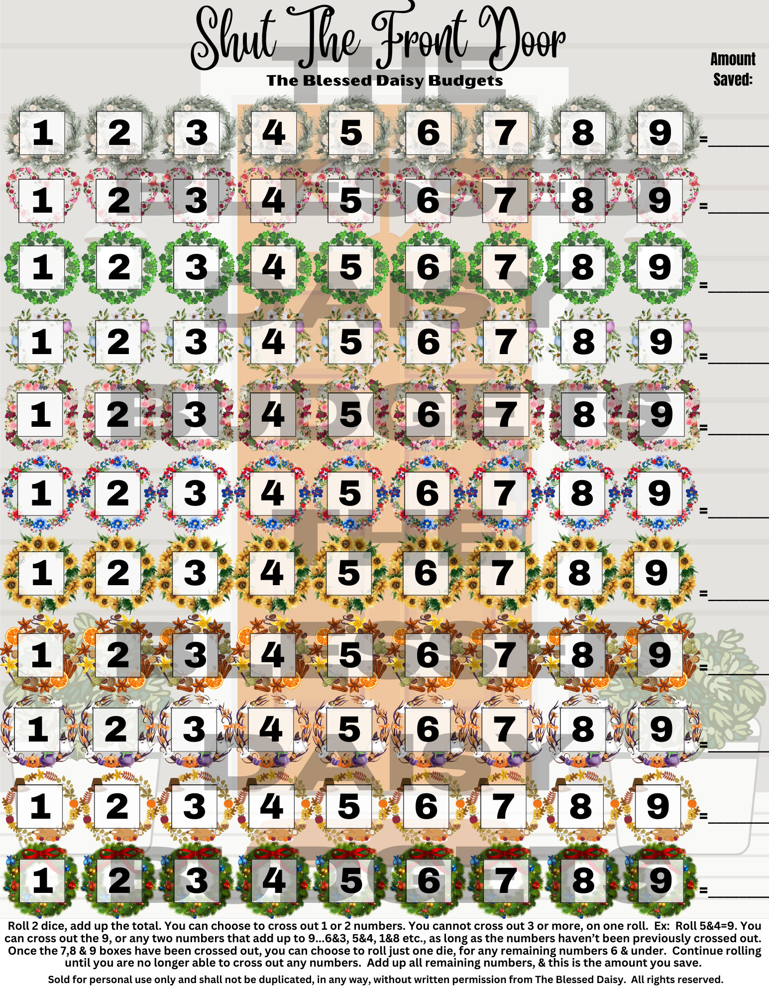 Shut the Box Savings Savings Challenge Game Shut the Front Door Shut ...