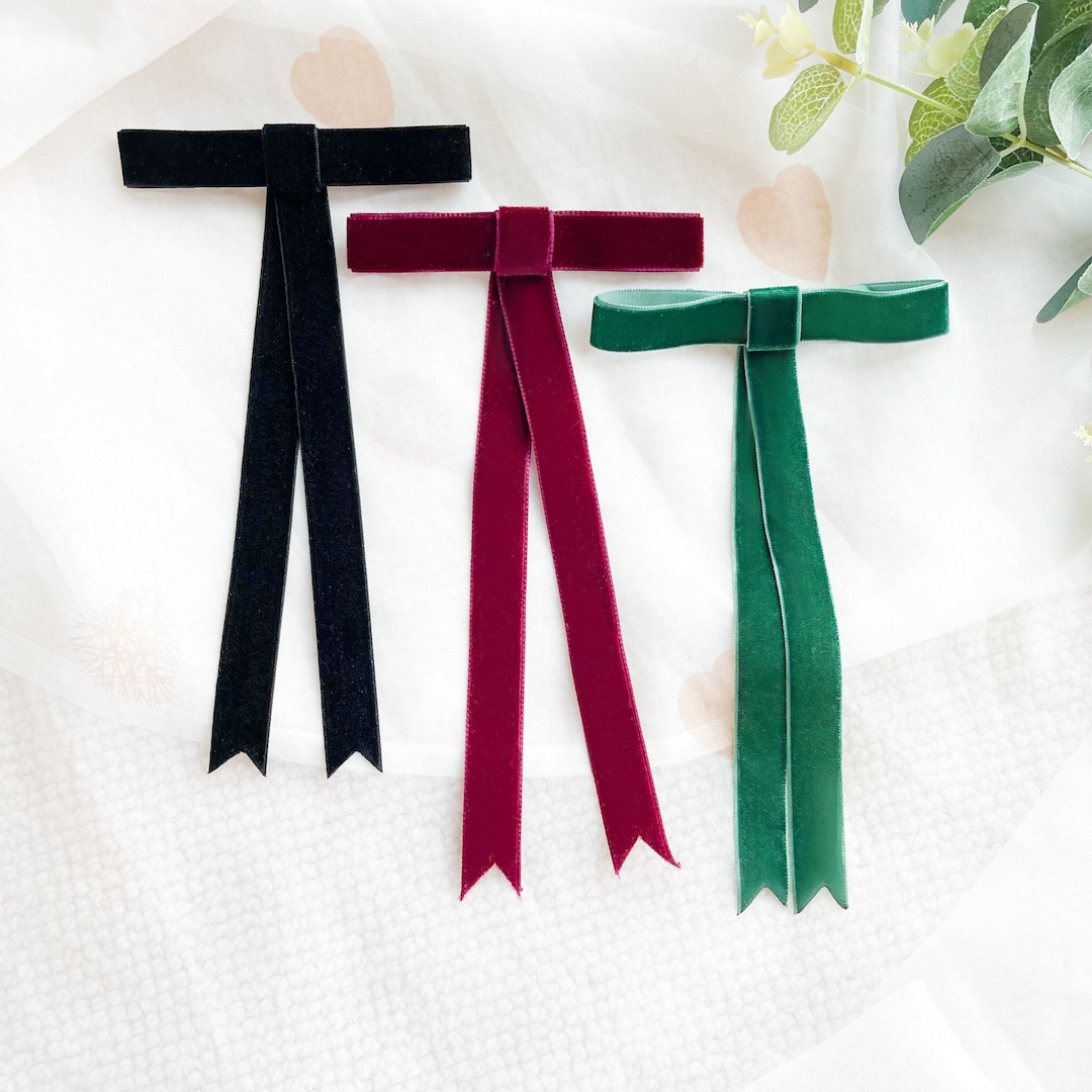 Velvet Hair Bow Barrette Bow, Christmas Hair Bow, Womens Velvet Ribbon ...