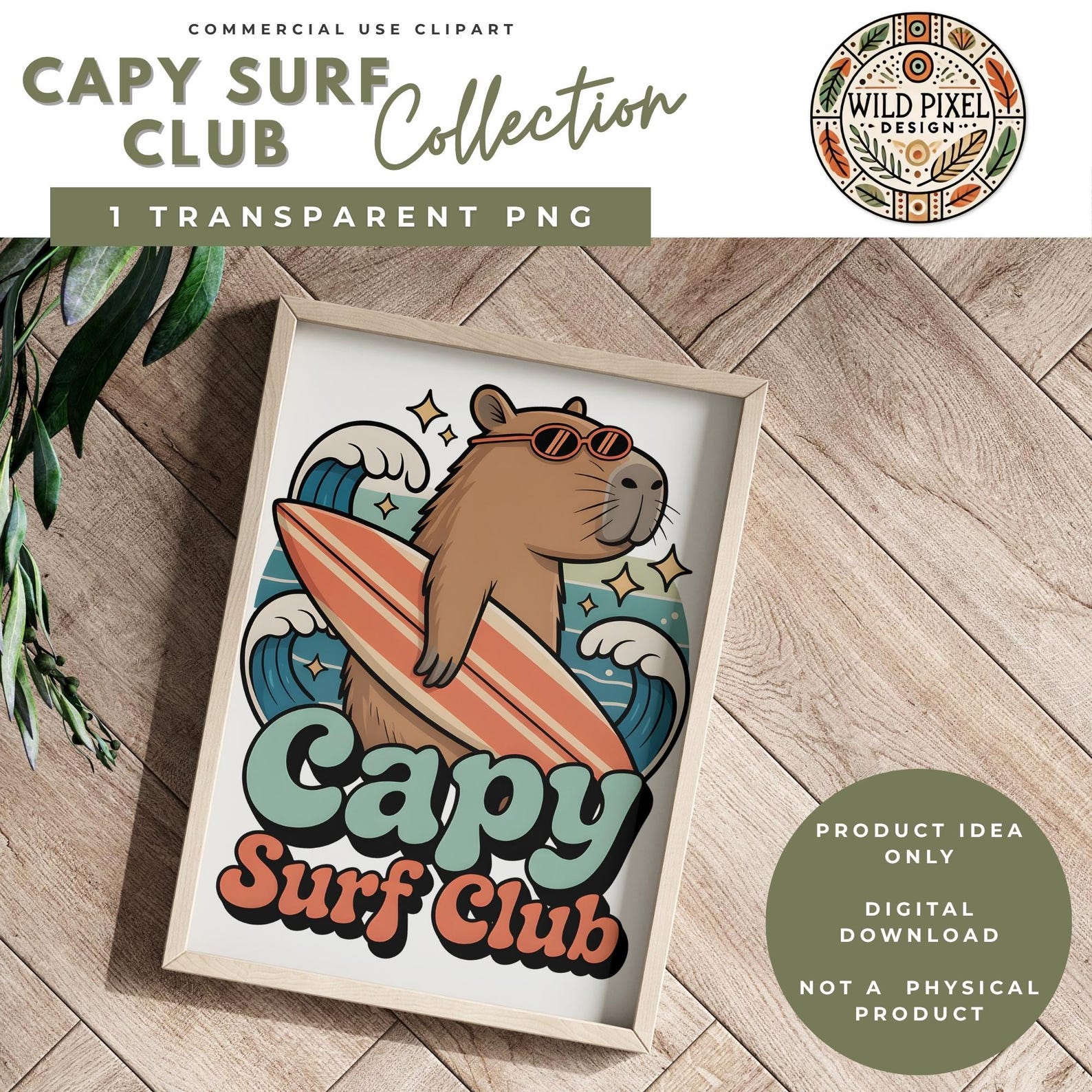 Retro Capybara | Capy Surf Club PNG | Retro Surfing Capybara ...