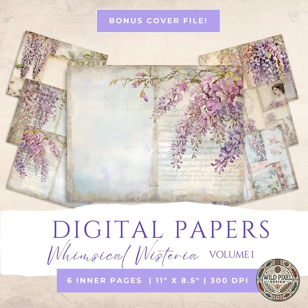 Wisteria Junk Journal Pages | Printable Ephemera | Scrapbook | Digital ...