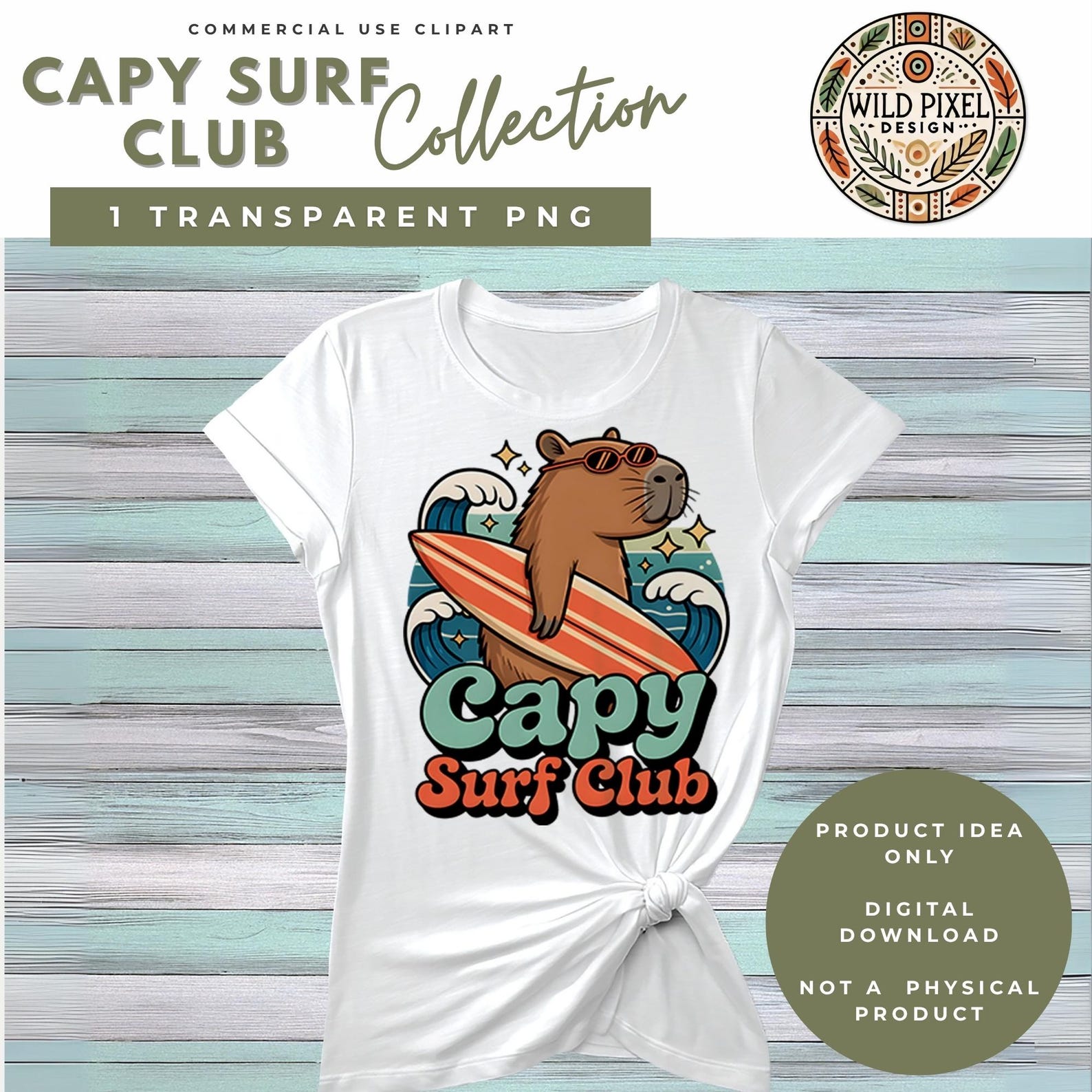 Retro Capybara | Capy Surf Club PNG | Retro Surfing Capybara ...