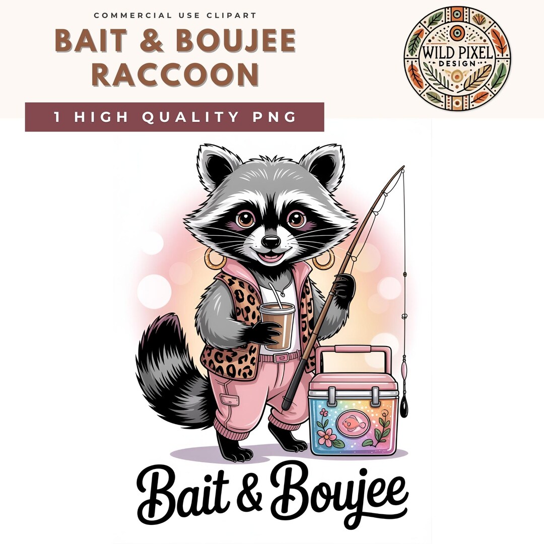 Raccoon Bait & Boujee PNG – Glam Leopard Print Fishing Design on White ...