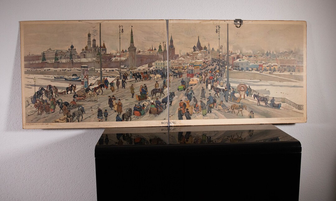 Vintage Old Print on Cardboard School Chart Lithograph Moscow – Moskau ...