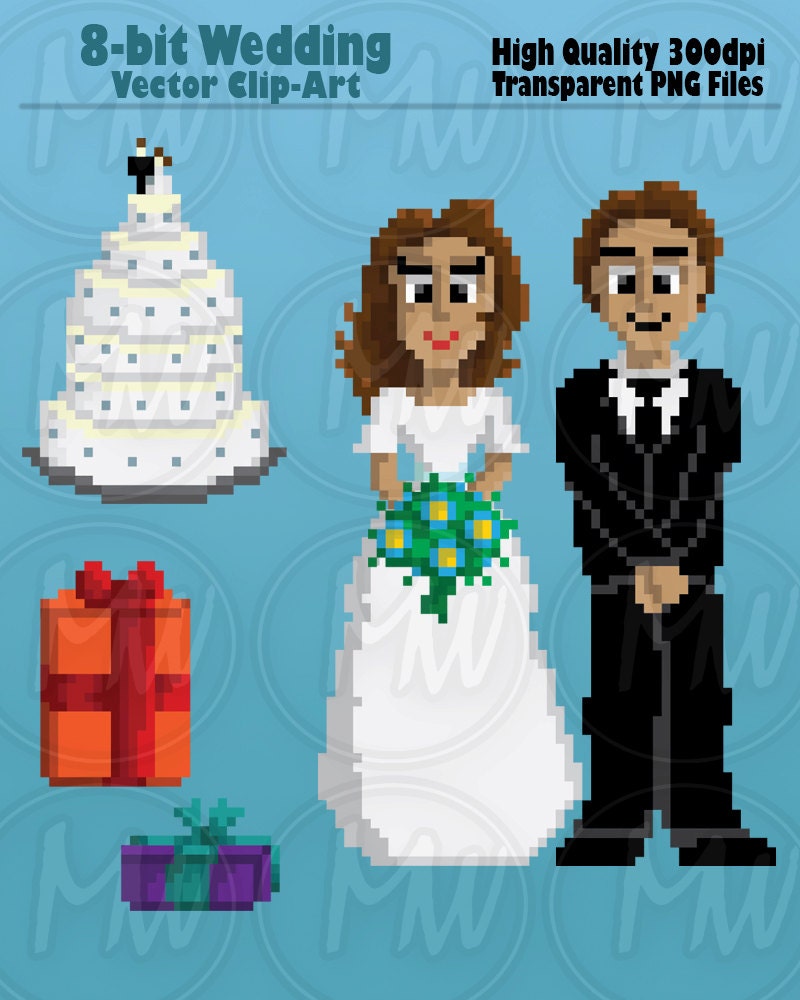 Pixel Wedding Clipart, Wedding Pixel Art, Invitación de boda, Novia, Novio, Hecho a mano, Libro ...