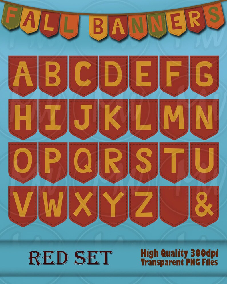 Fall Colors Bunting Banners, Bunting Printable Alphabet, Red, Green ...