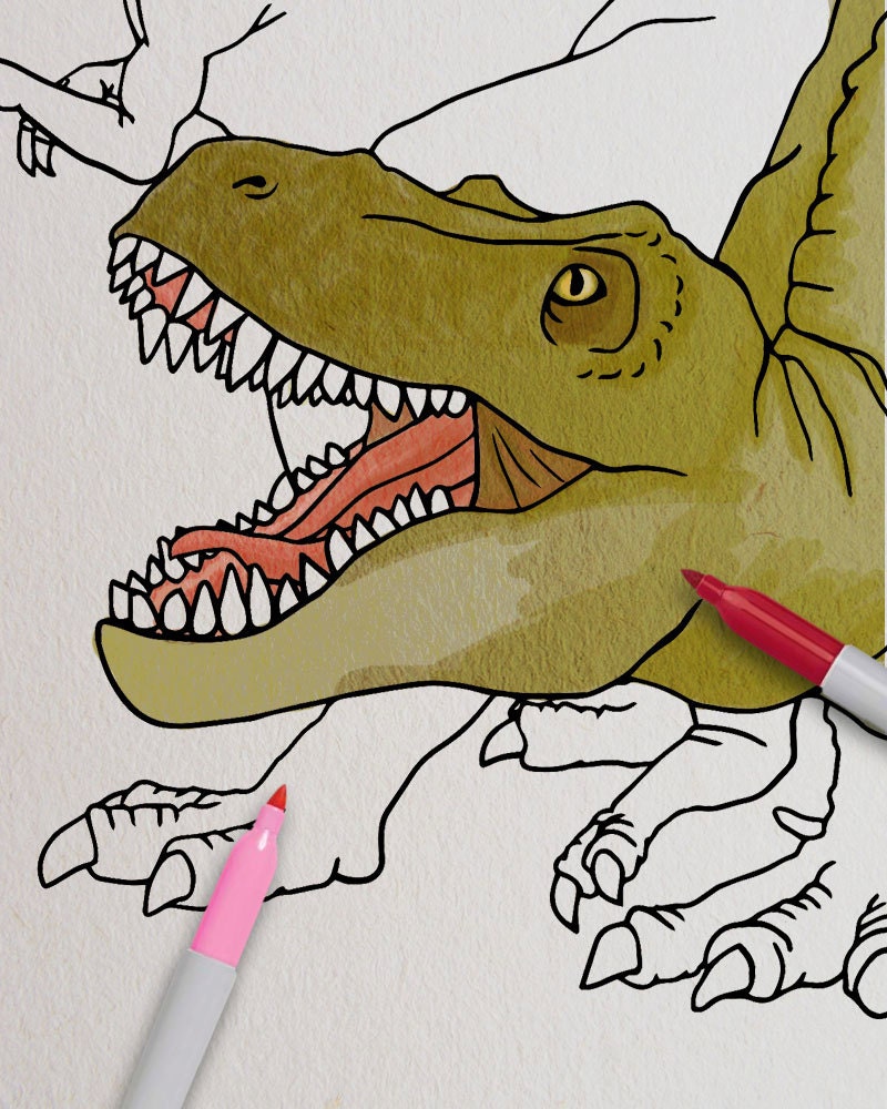 Dinosaur,t-rex, Printable Coloring Page, Digital Stamp, Illustration ...