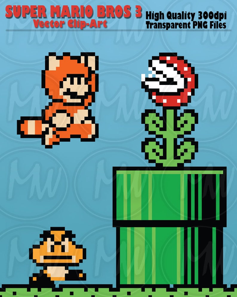 Super Mario Bros 3 Clipart Mario Pixels 8-bit Vector - Etsy Israel