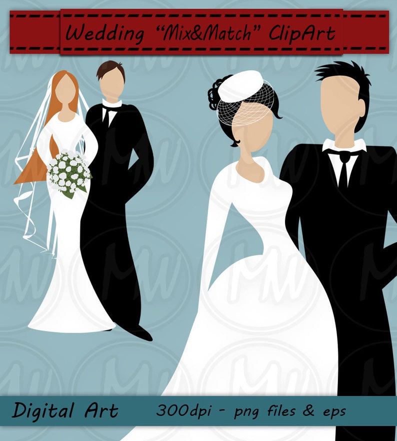 Wedding, Clipart, Color, Bride, Groom, Clip Art, Mix & Match, Head ...