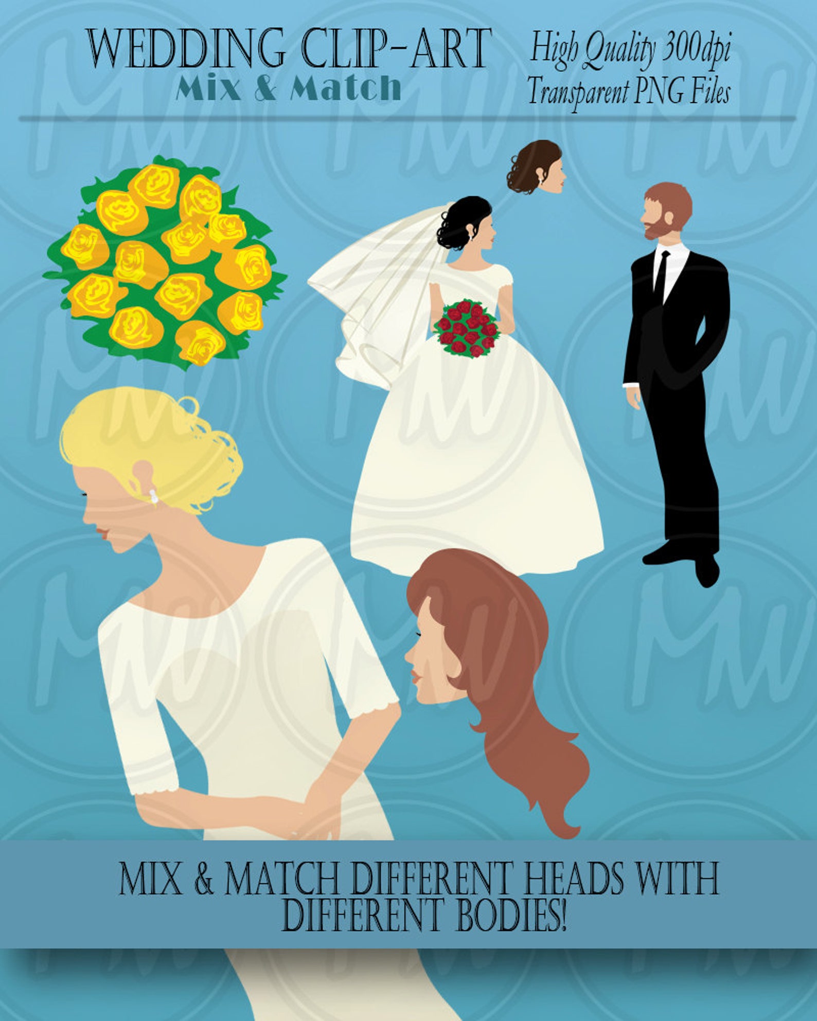 Wedding Clipart, Bride, Groom, Color Wedding Clip Art, Vector ...