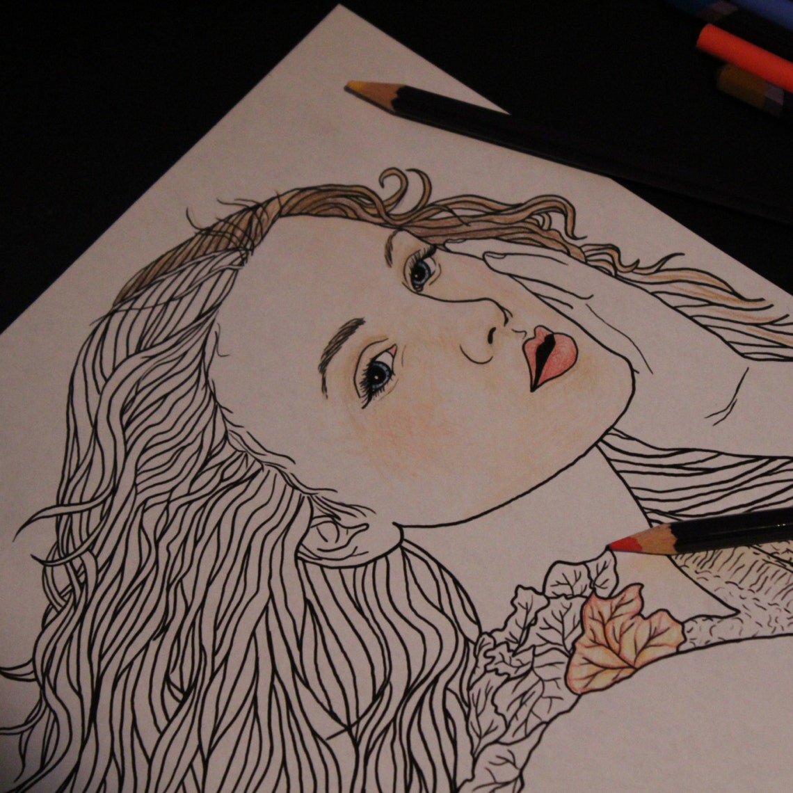 Adult Coloring Page, Woman, Face, Long Hair, Illustration, Beautiful ...