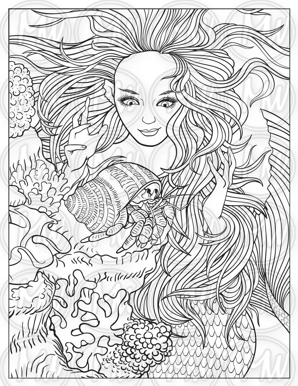 Coral Discoveries Adult Coloring Page Mermaid Fantasy - Etsy