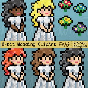 8-bit Wedding Clipart, Wedding Clip Art, Wedding Invitation, Bride ...