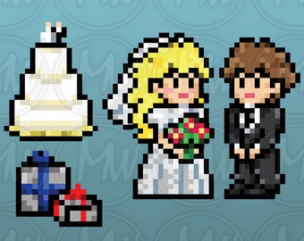 Pixel Wedding Clipart, Wedding Pixel Art, Wedding Invitation, Bride ...