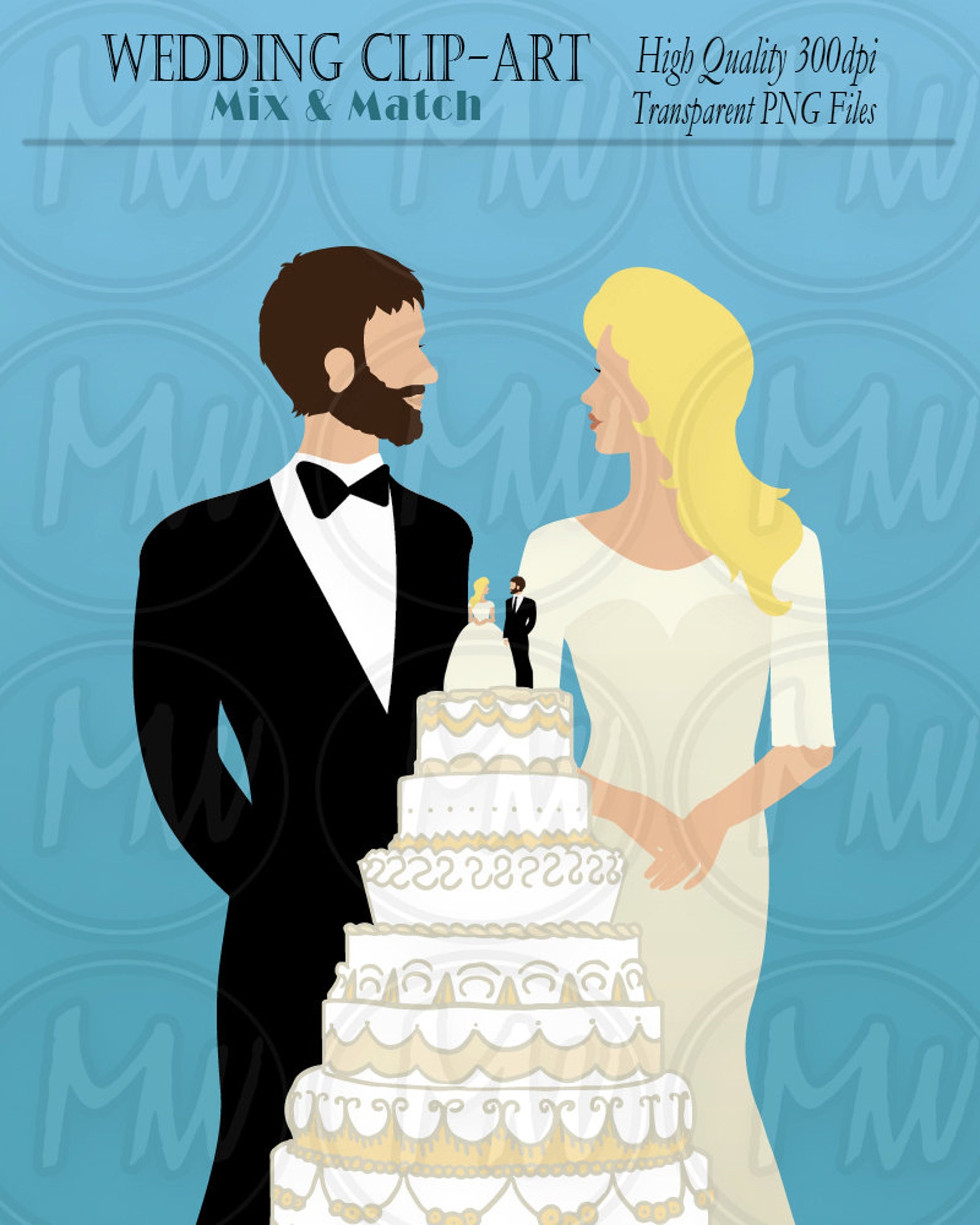 Wedding Clipart, Bride, Groom, Color Wedding Clip Art, Vector ...