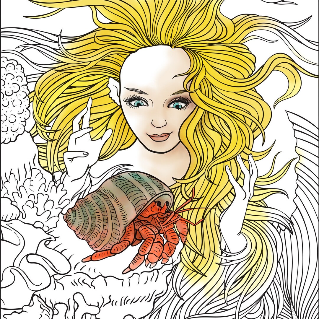 Coral Discoveries, Adult Coloring Page, Mermaid, Fantasy, Instant ...