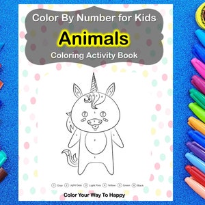 Color by Number for Kids Animals Coloring Activity Book | Etsy