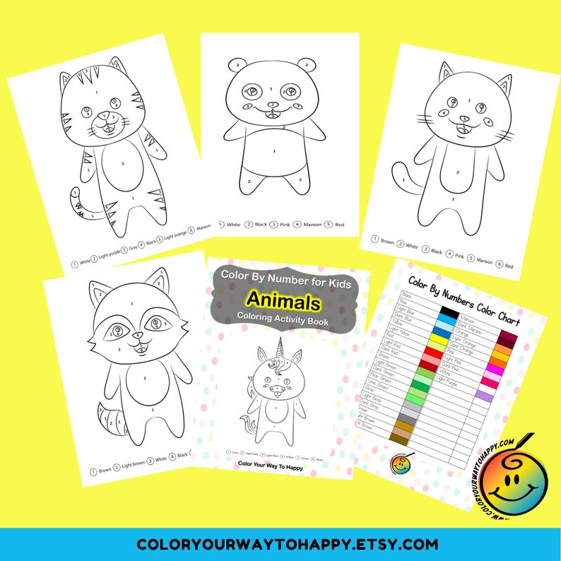 Color by Number for Kids Animals Coloring Activity Book | Etsy