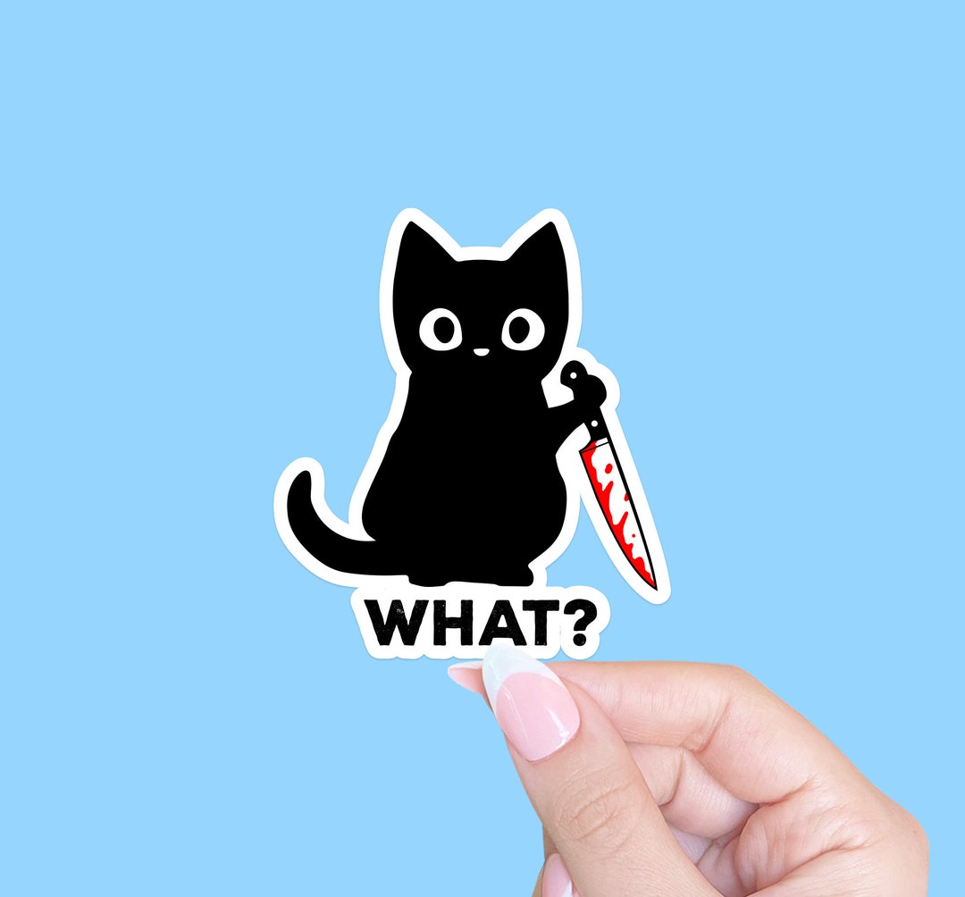 Killer Cat Sticker, Funny Cat Sticker, Laptop Sticker, Cat With Knife ...