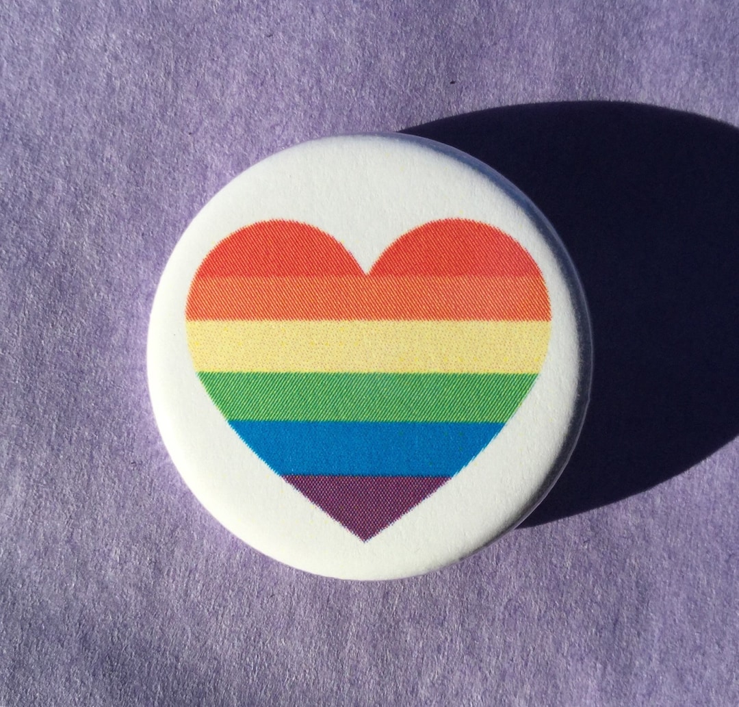 Gay Pride Rainbow Flag Button, Rainbow Heart Button, Gay Pride Button ...