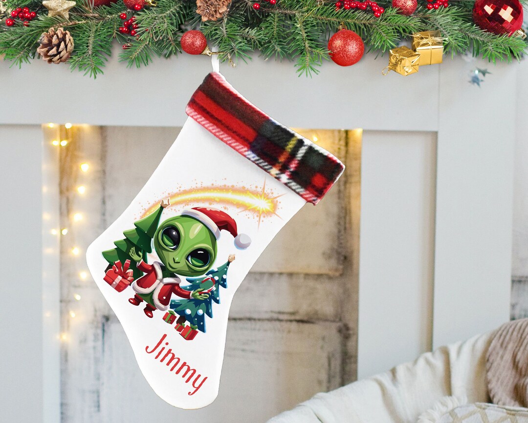 Alien Christmas Stocking, Santa Alien Stocking, Sci Fi Holiday Stocking ...