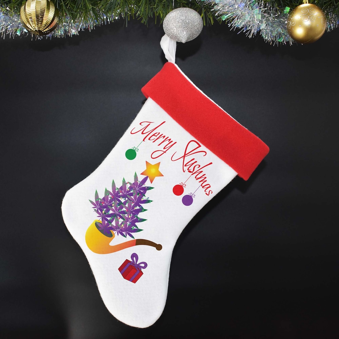 Funny Christmas Stocking, Merry Kushmas, Purple Weed Christmas Stocking ...