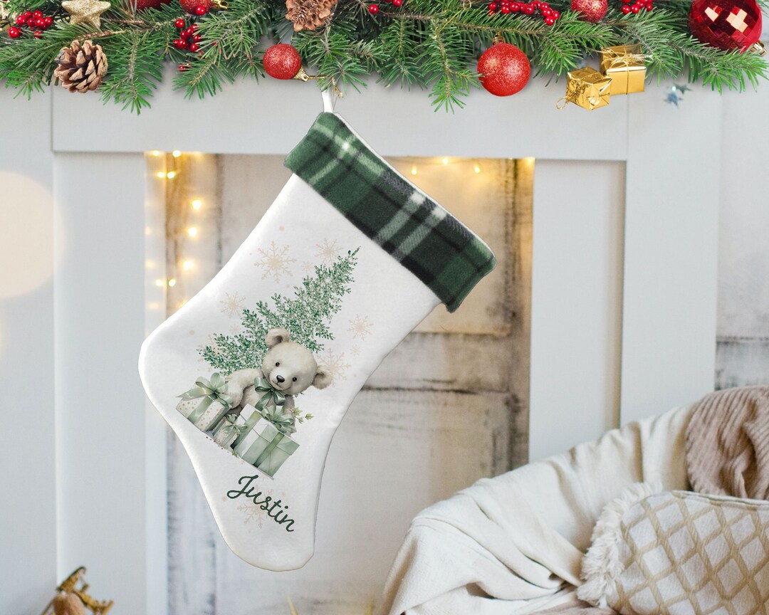 Baby Boy Christmas Stocking Teddy Bear, Personalized Christmas Stocking ...
