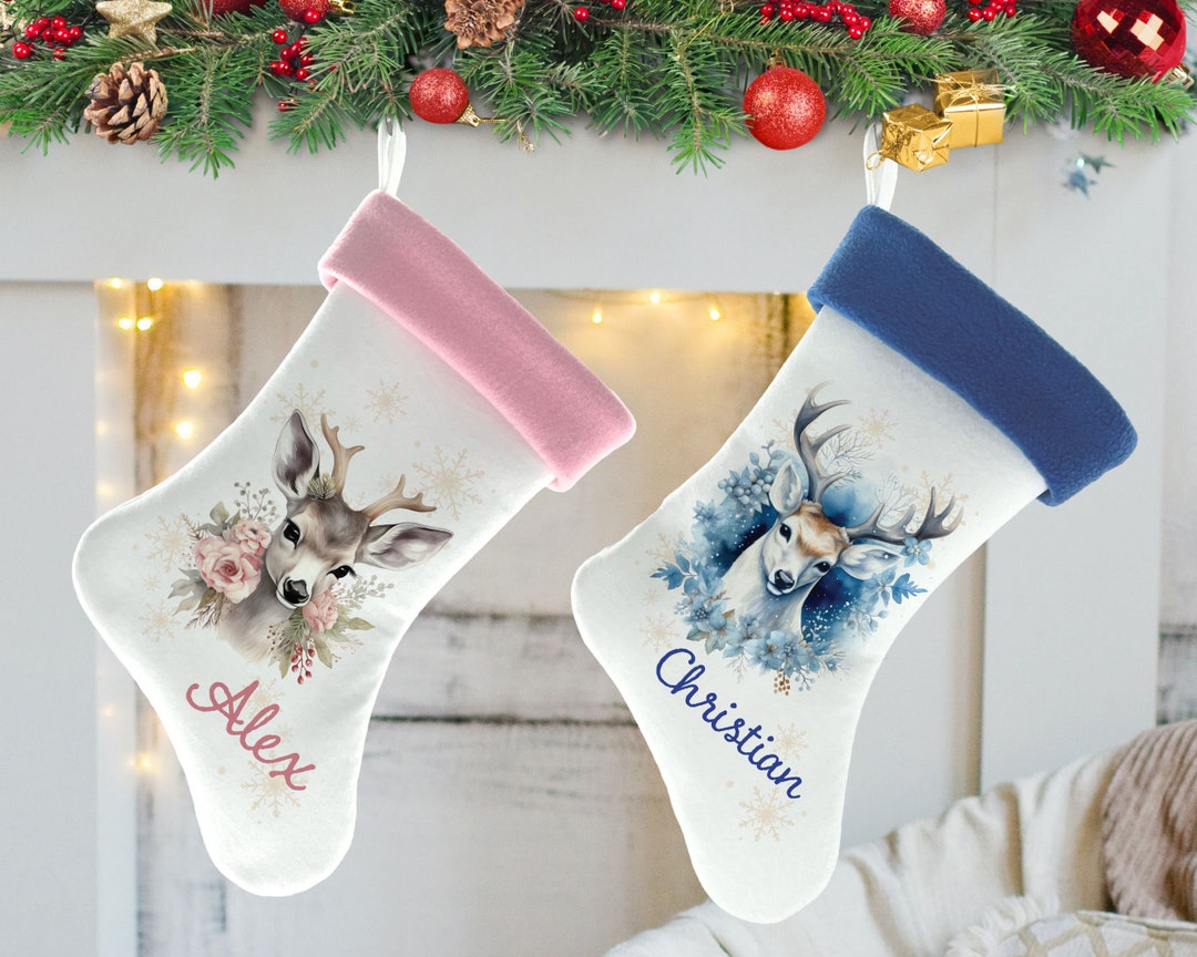 Woodland Deer Christmas Stockings, Pink or Blue, Boys and Girls ...