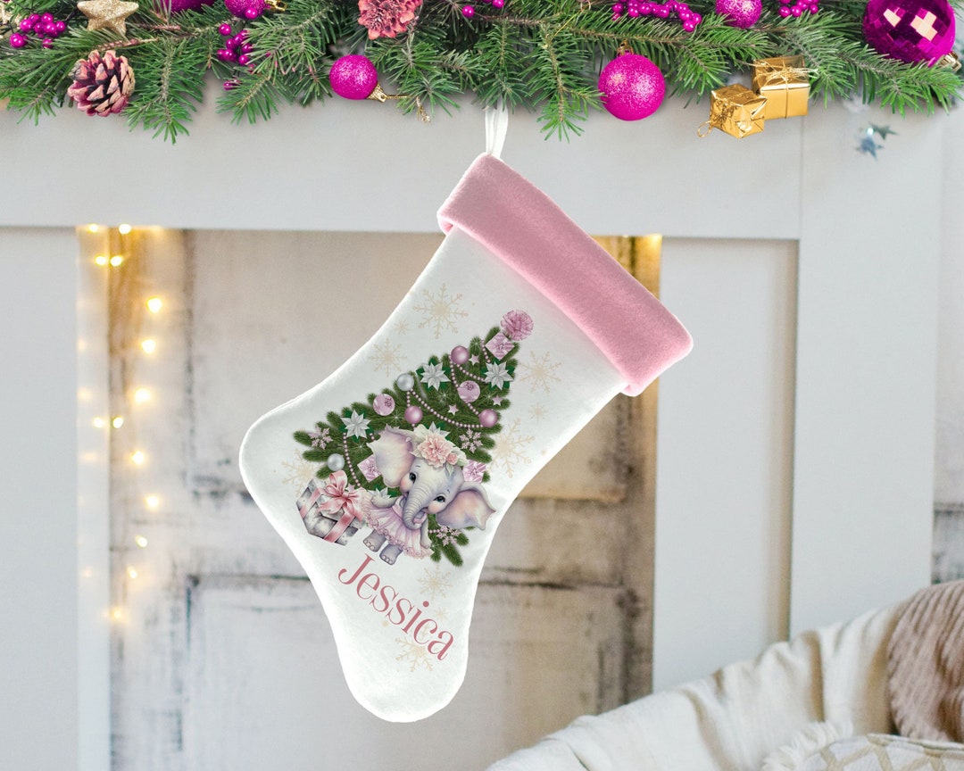 Pink Elephant Christmas Stocking for Kids, Children Christmas Stockings ...