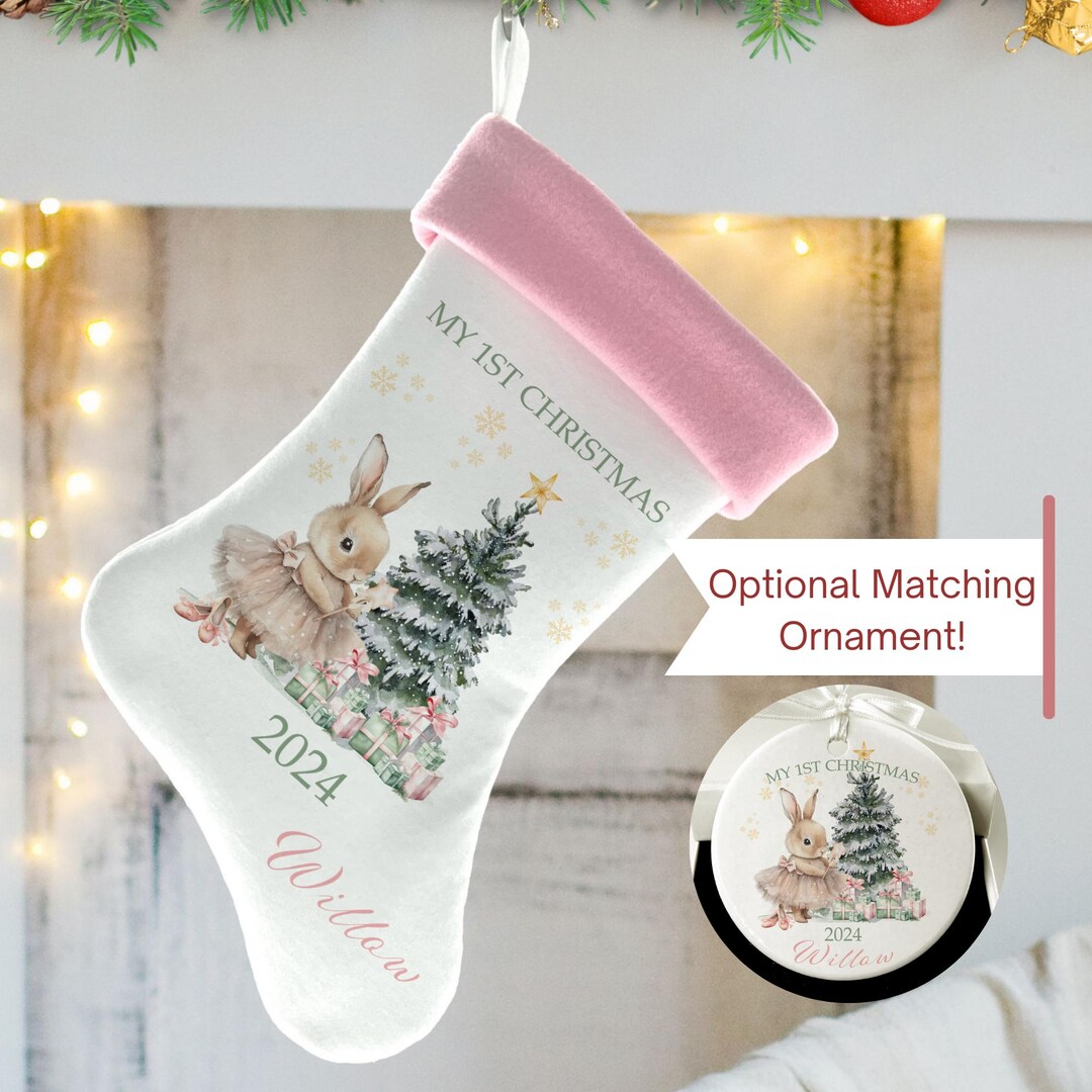 Baby's First Christmas Stocking With Ballerina Bunny, Personalized 1st ...