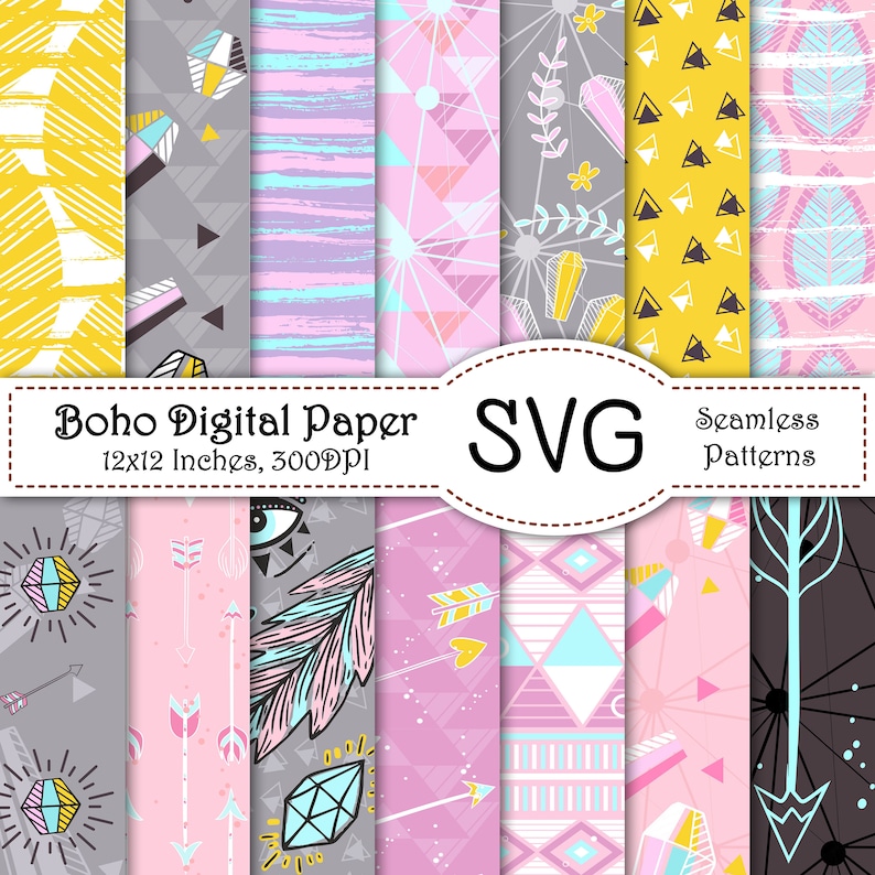 Bohemian Digital Paper, Boho Paper, Digital Paper, Instant Download ...