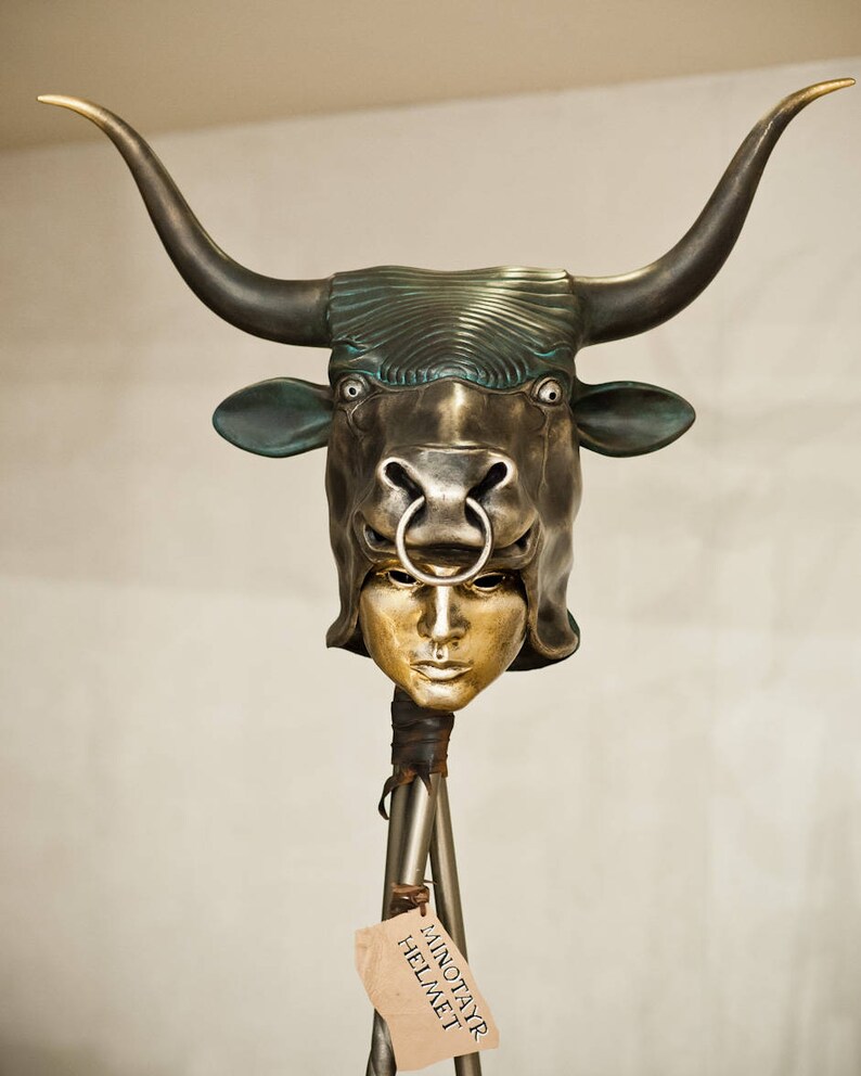 Verdigris Minotaur Mask: Ancient Greek Helmet Sculpture - Etsy