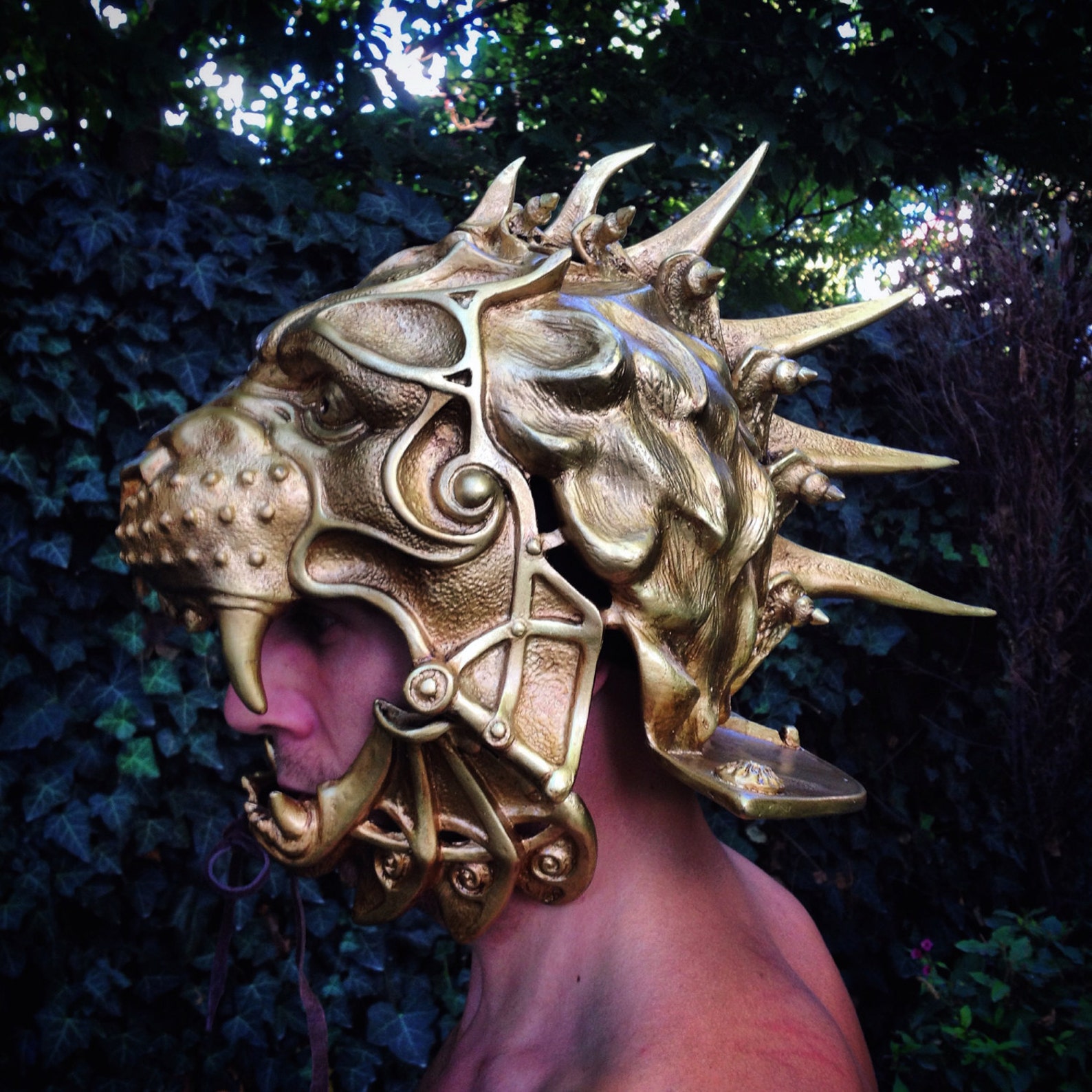 Handmade Gladiator Lion Helmet: Gold Masquerade Mask, Larp Armor - Etsy