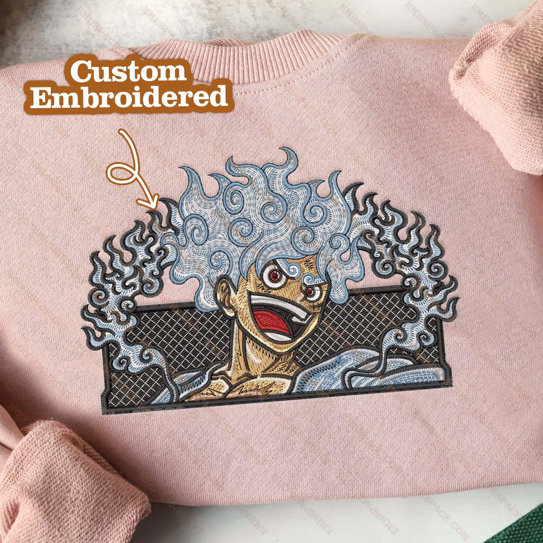 Luffy Gear5 Blue Flames Shirt, One Piece Embroidery Sweatshirt, Anime ...