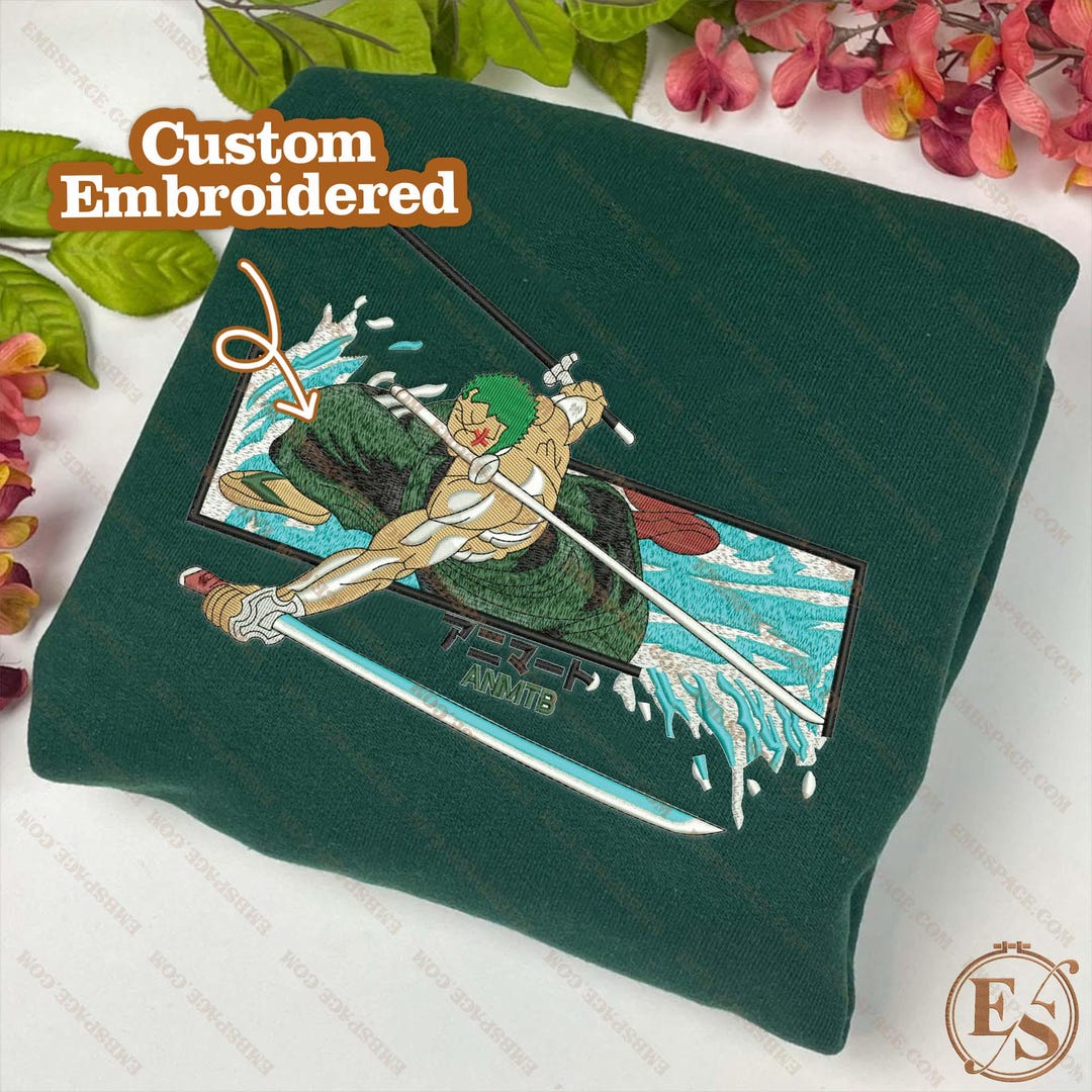 Roronoa Zoro Sword Skills Boxed Shirt, One Piece Embroidery Sweatshirt ...