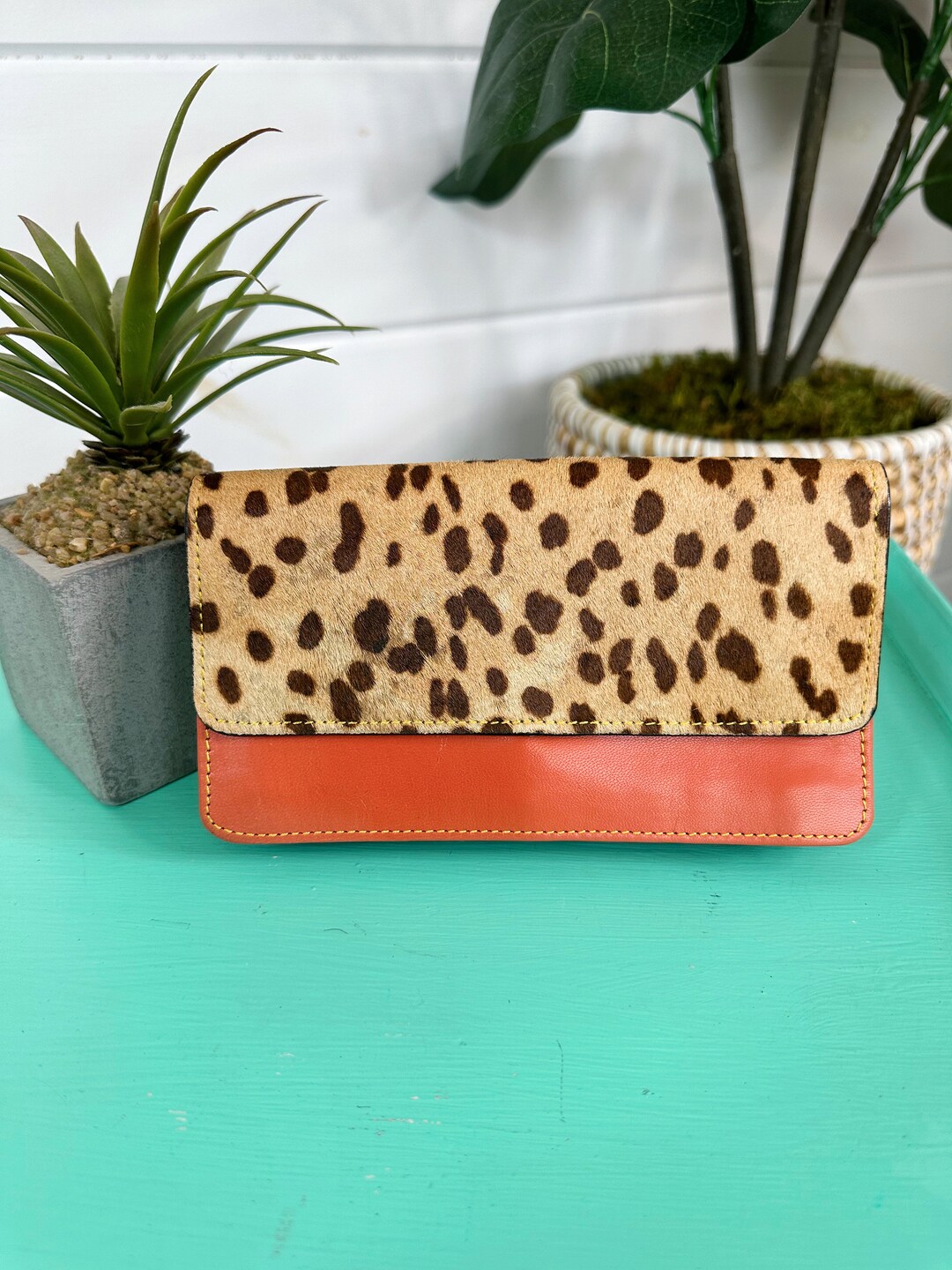Orange Leopard Print Leather Wallet, Made From Upcycled Leather ...