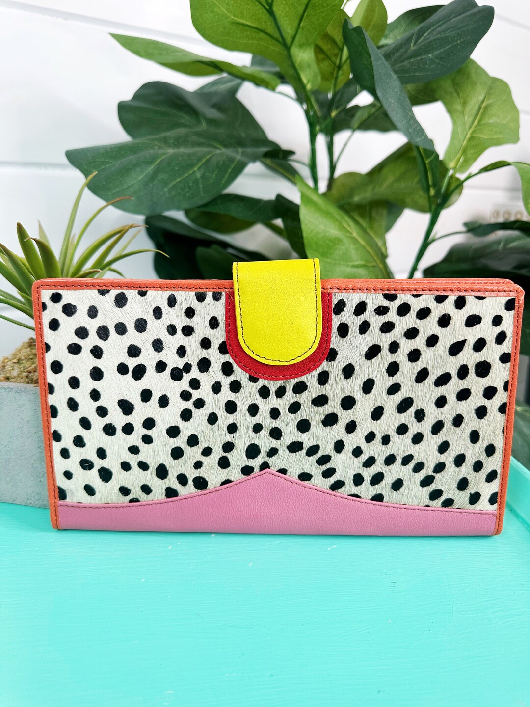 Polka Dot Leather Wallet, Oversized Wallet Clutch With Polka Dots ...