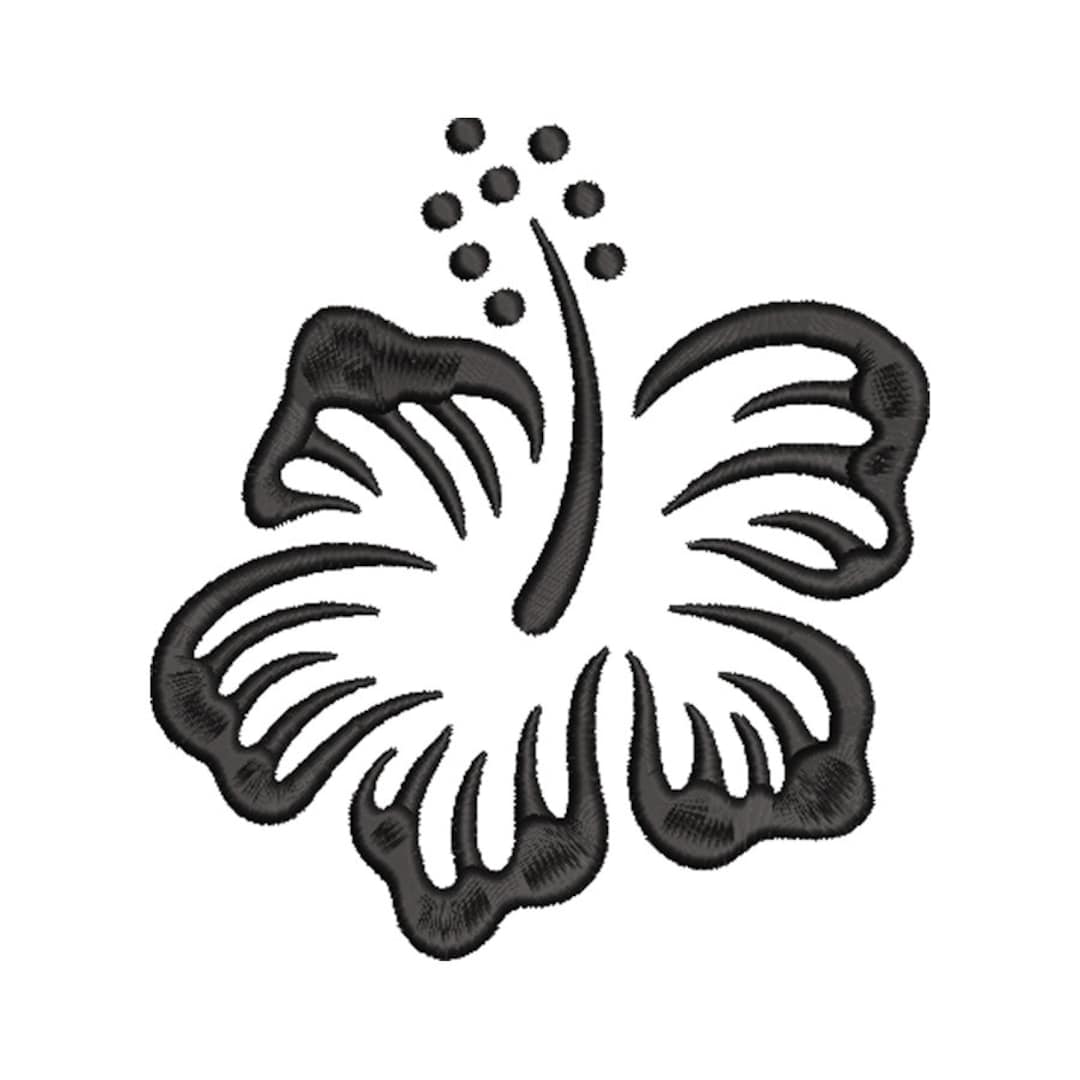 Black Hibiscus Flower Embroidery Design: Hawaiian Polynesian Pattern ...