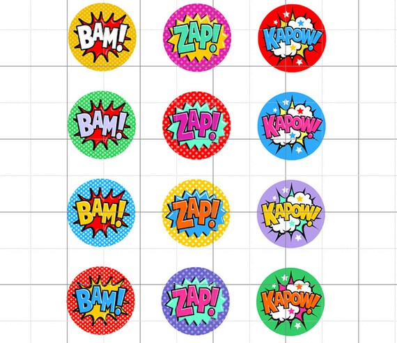 Bam Pow Zap Kapow Stickers Comic Text Clipart Kids - Etsy