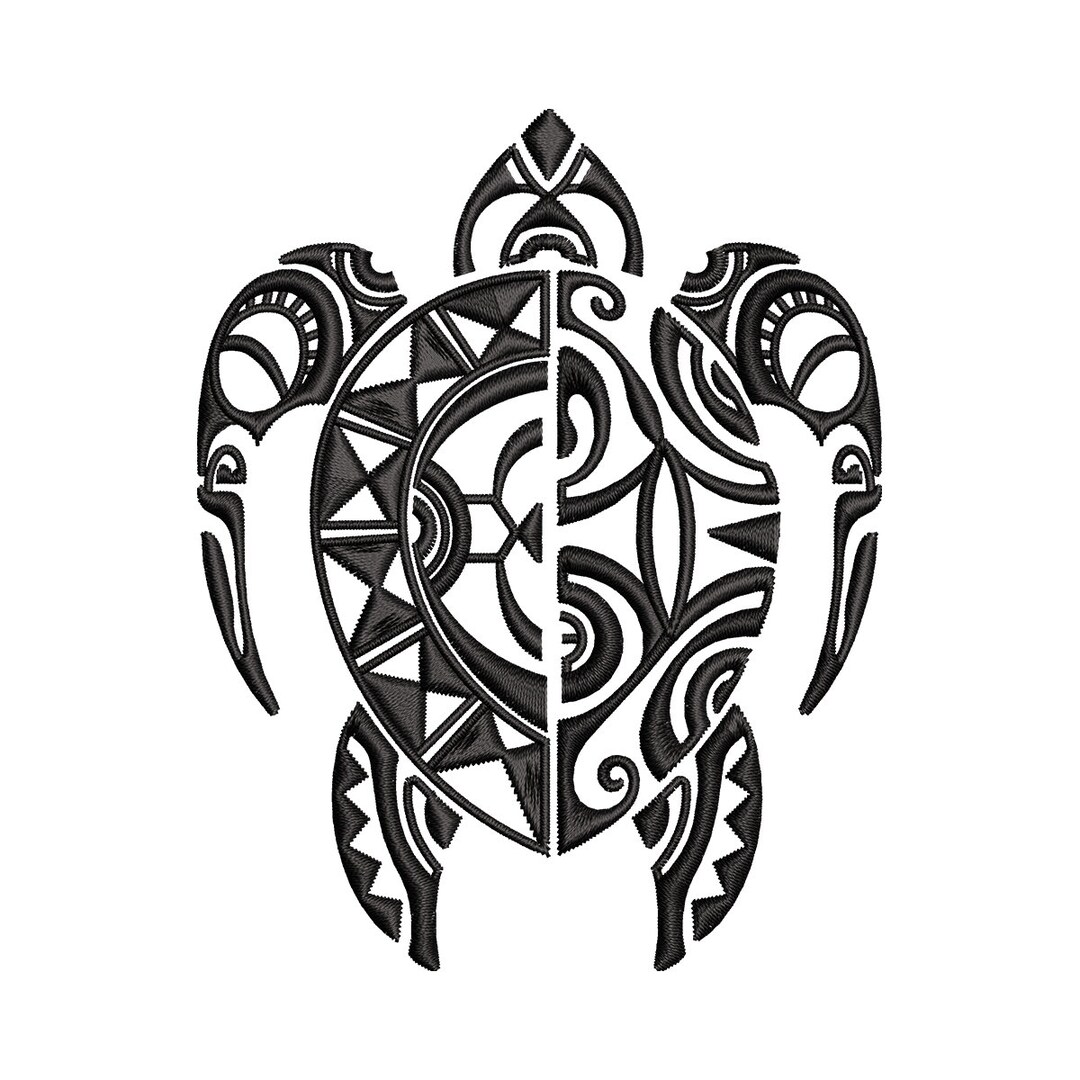 Turtle Hawaiian Flower Silhouette Tribal Polynesian Embroidery Art ...