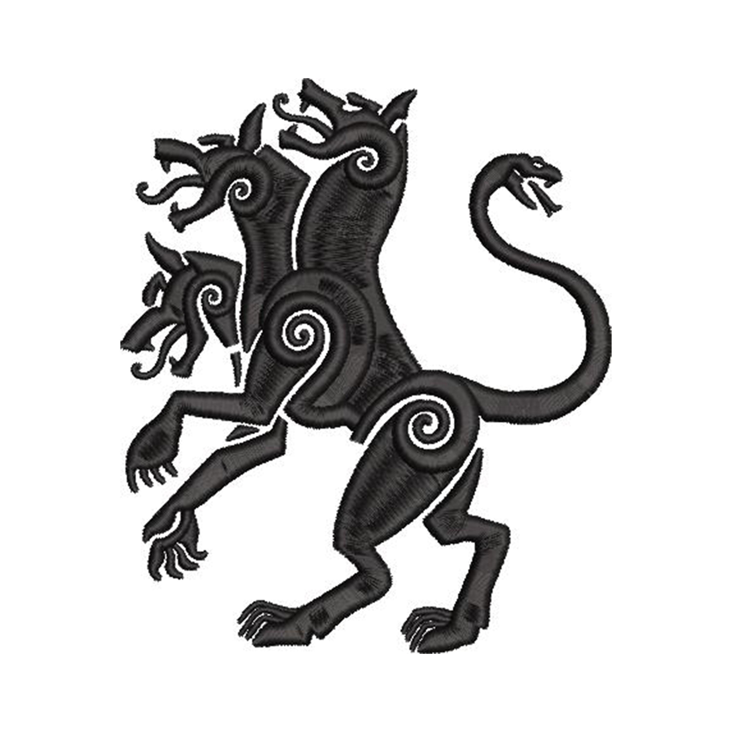 Cerberus Embroidery Design: Medieval Heraldry Three-headed Dog (digital ...