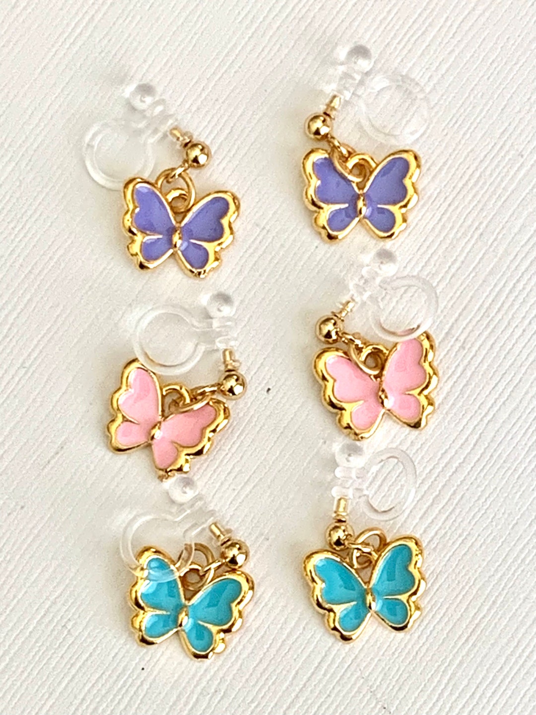 Petite Enamel Butterfly Invisible Clip on Earrings for Children, Small ...