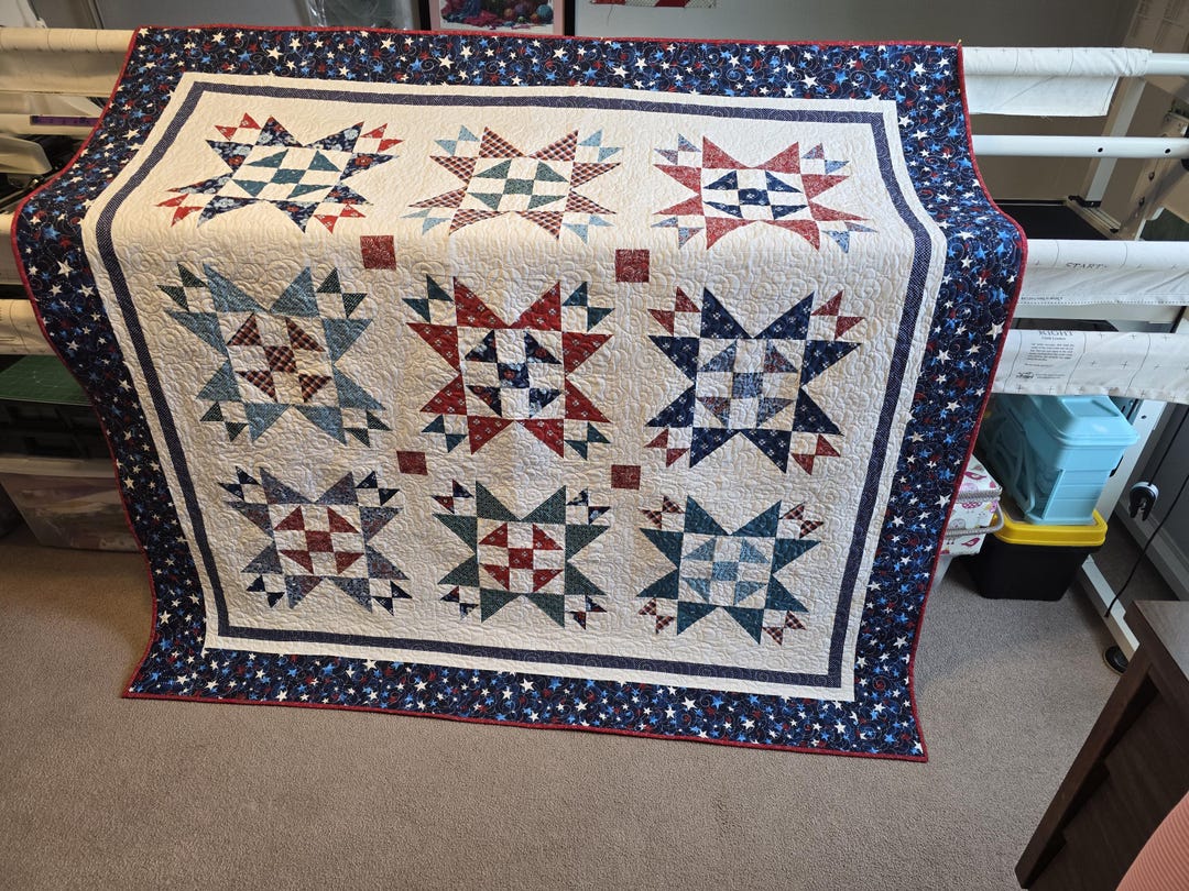 Handmade Red White Blue Star Quilt: Cloud Pattern Throw (65x65) - Etsy